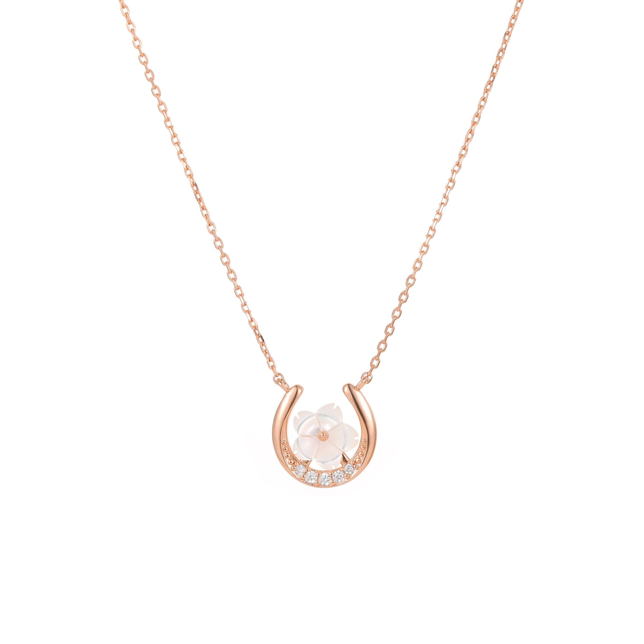 Women's Rose Gold Necklace with White Mother of Pearl Flower Detail and ...